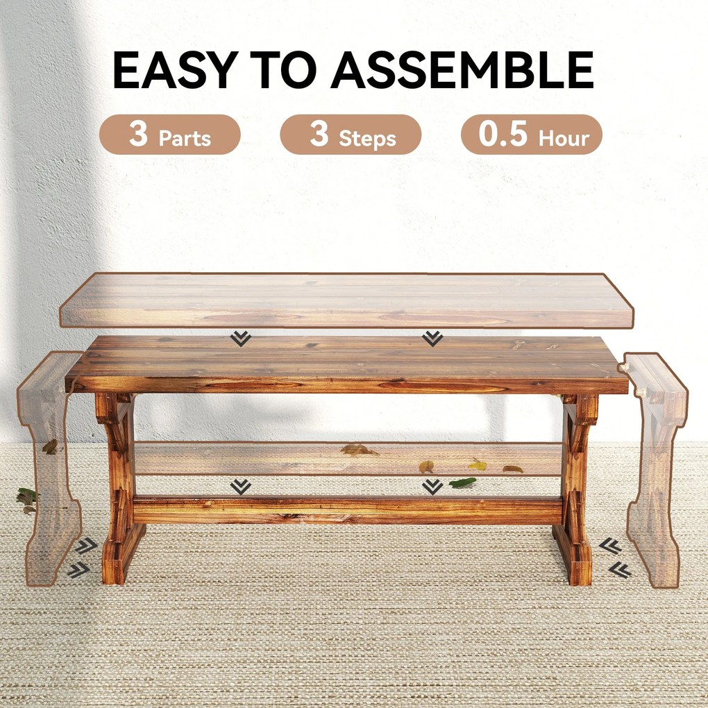 Outsunny 2místná zahradní lavička z masivního smrku, pálená, X-nožky — 114 × 40 × 46 cm, nosnost 240 kg