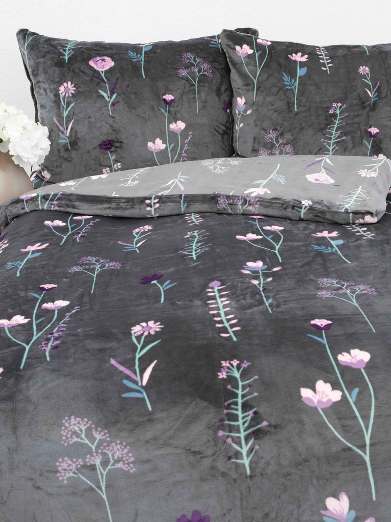 MK Lůžkoviny Mikroplyšové povlečení Exclusive - Vlčí máky tmavě šedé 140 × 200 cm, 70 x 90 cm