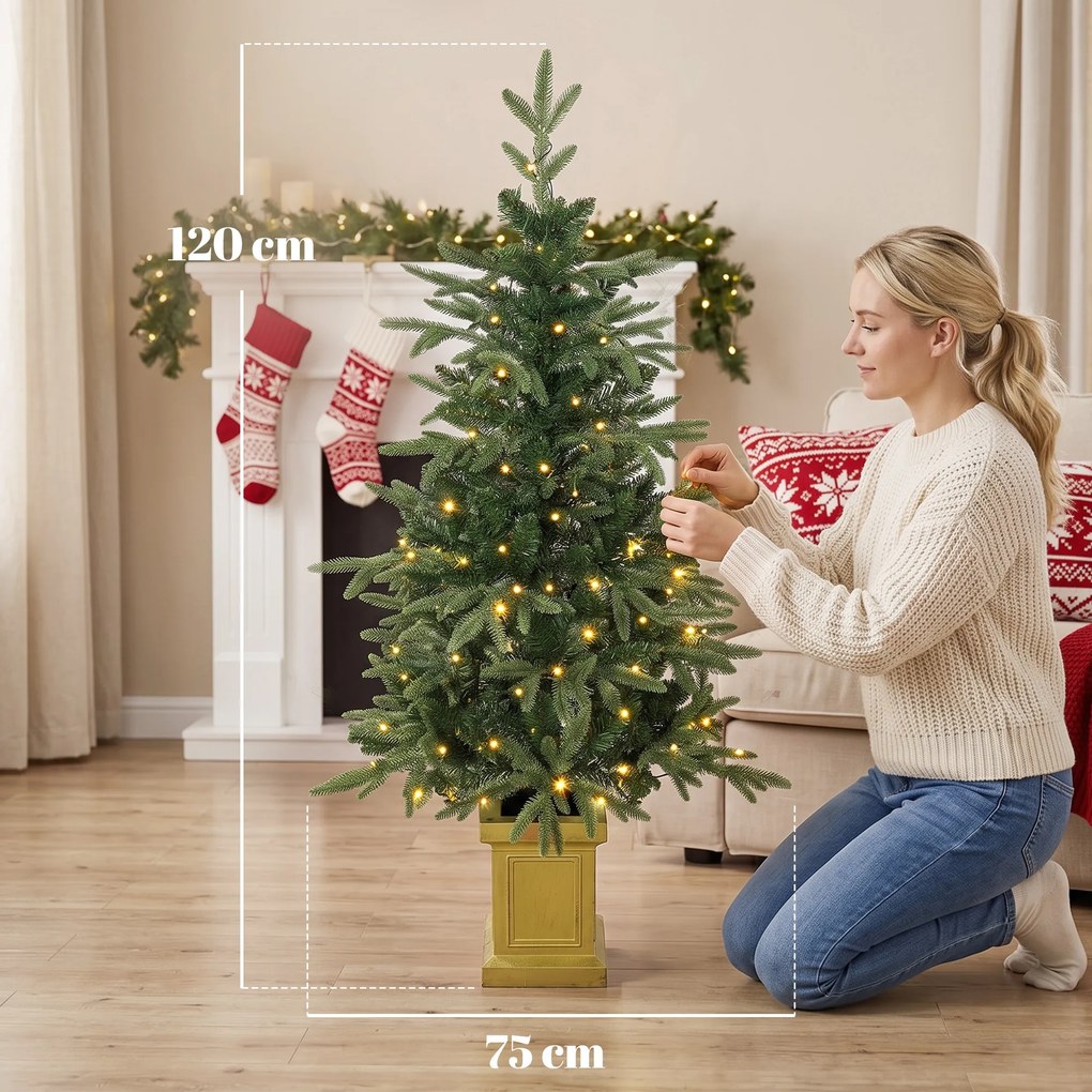 HOMCOM Umělý vánoční stromek, 120 cm Jedle s 110 LED osvětlením 147 špiček, 2 barvy světla, Dálkové ovládání