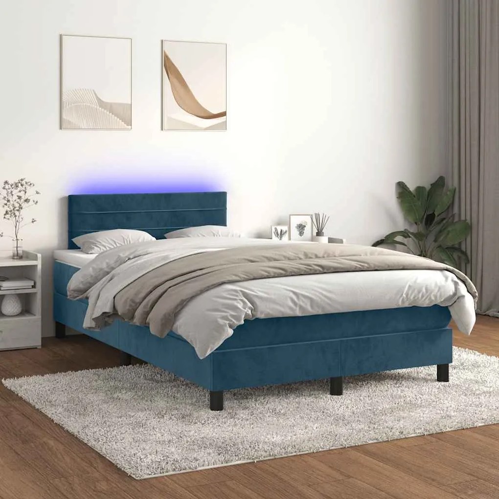 Box spring postel s matrací a LED tmavě modrá 120x190 cm samet 3270163