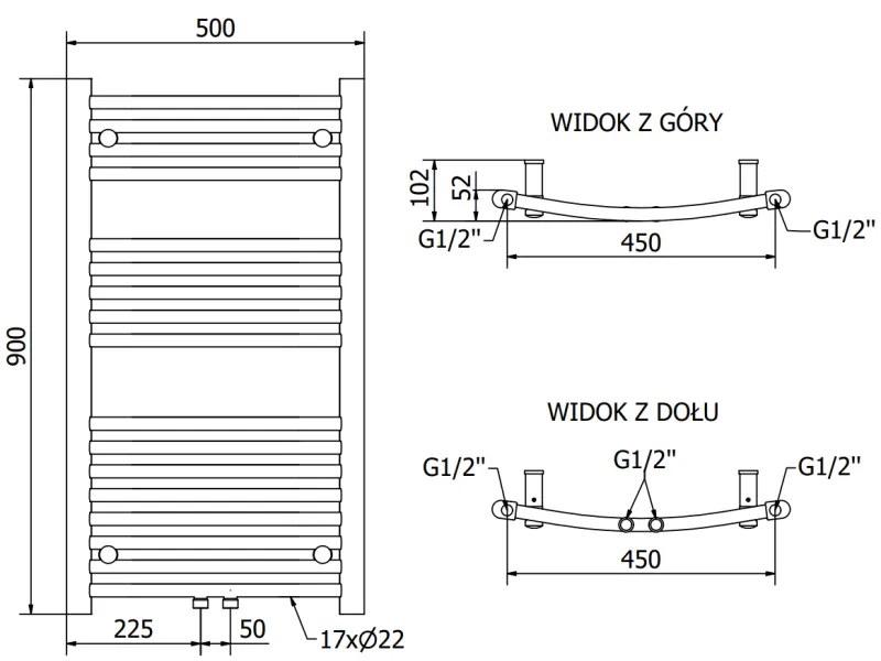 Mexen Ares koupelnový radiátor 900 x 500 mm, 372 W, Bílá - W102-0900-500-00-20