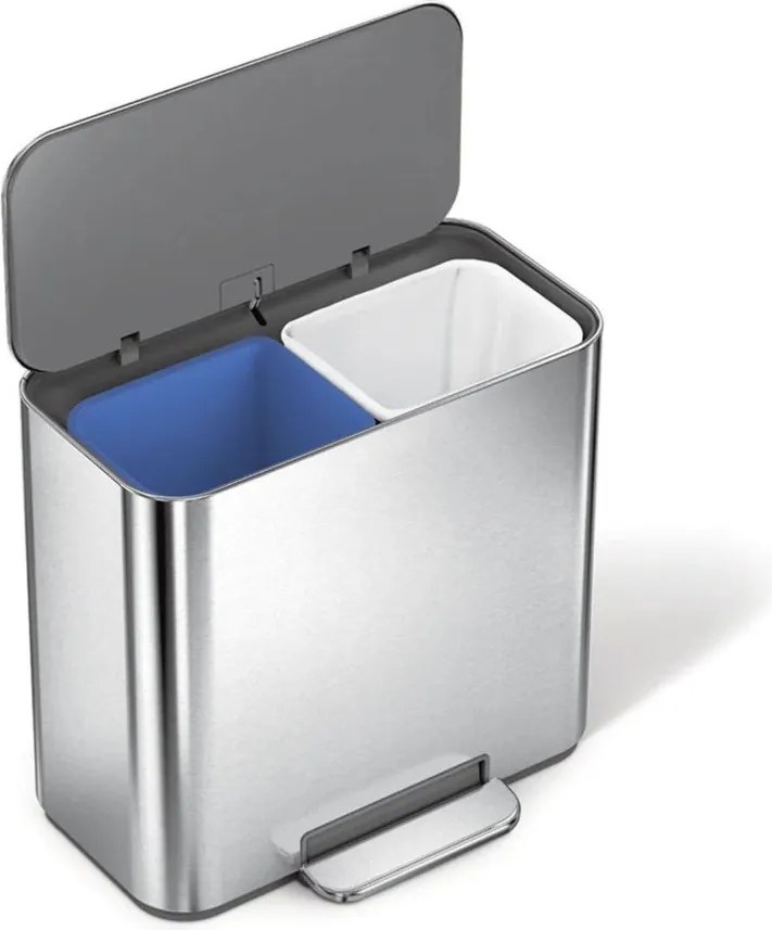 Odpadkový koš na tříděný odpad/nášlapný z nerezové oceli v matně stříbrné barvě 15 l Dual Mini – simplehuman