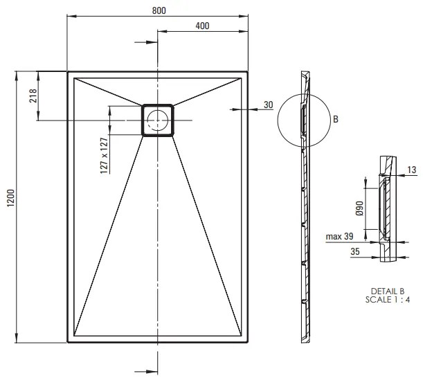 Aplomo Correo obdélníková sprchová vanička, šedá Rozměr vaničky: 140x80cm