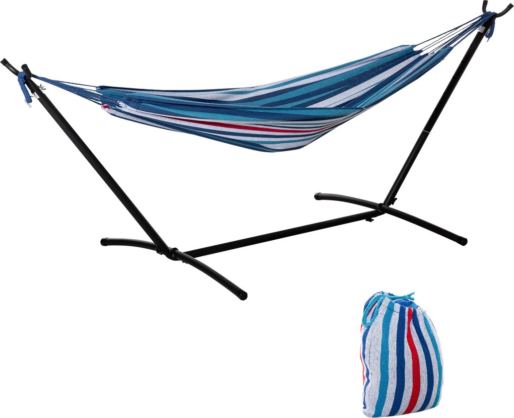 Houpací síť Outsunny s nosným stojanem 310x117 cm - kempinková houpací síť s přenosnou taškou, nastavitelná výška, nosnost 120 kg pro terasu a zahradu