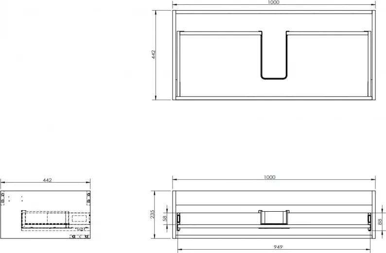 Mexen Box-A, závěsná skříňka 100 cm, 1 zásuvka, grafitová matná, 91AX0-1000-235-1-66