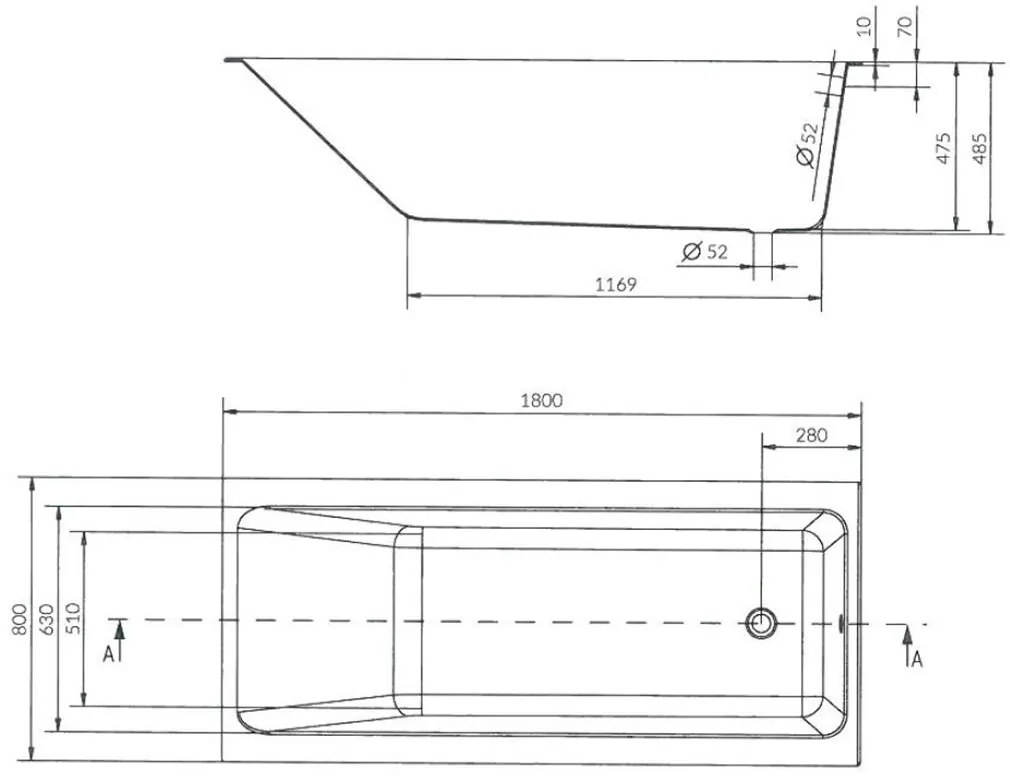 Cersanit Crea Slim akrylátová vana 180x80cm + nožičky, bílá, S301-227