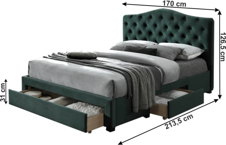 Postel, smaragdová Velvet látka, 160x200, KESADA Kondela 0000276356