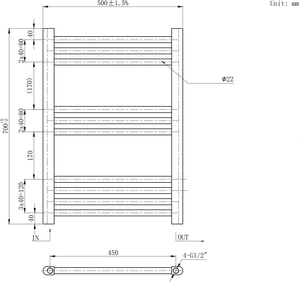 Gamma Erga Basic, topné těleso 700x500 mm, 273 W, bílá, ERG-LAV-BASIC-7050-WH