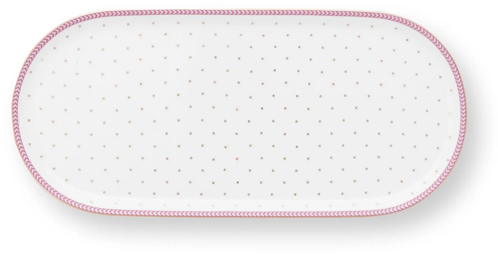Pip Studio Jolie Dots Gold oválný tác 25x12cm, růžový (Porcelánový oválný tác)