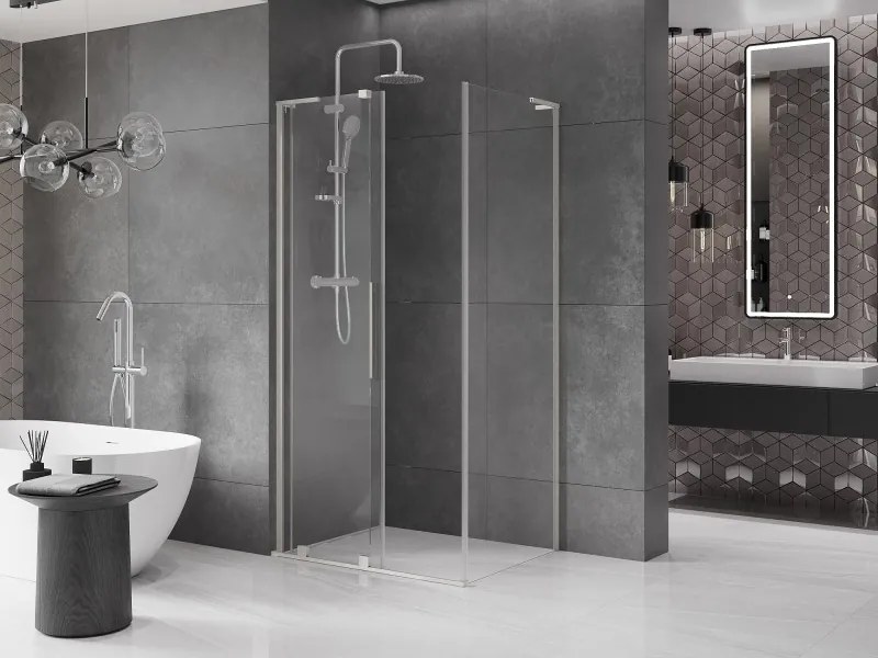 Mexen Velar L, sprchový kout s posuvnými dveřmi 110 x 75 cm, 8mm čiré sklo, broušená ocel, 871-110-075-03-97