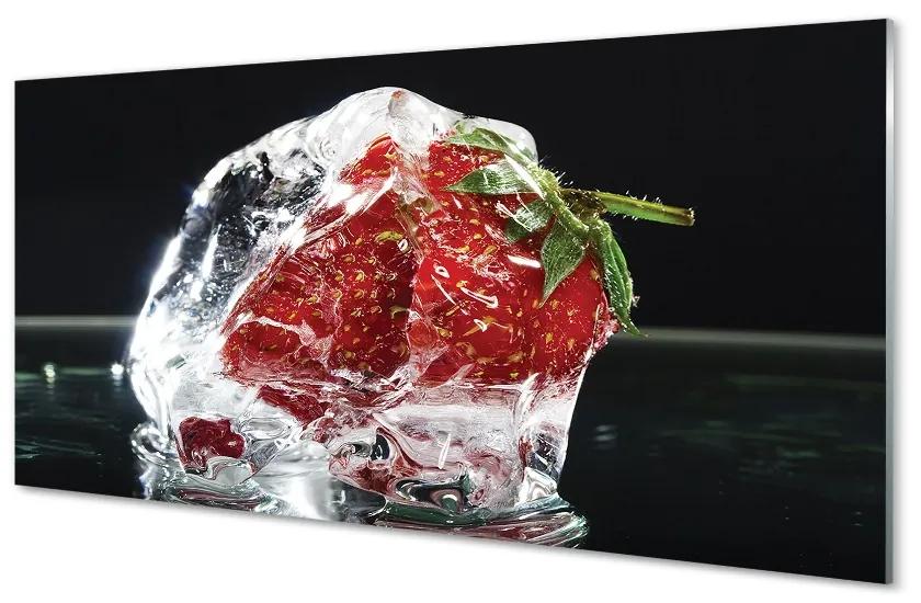 Obraz na skle Jahody v ledu kostka 100x50 cm