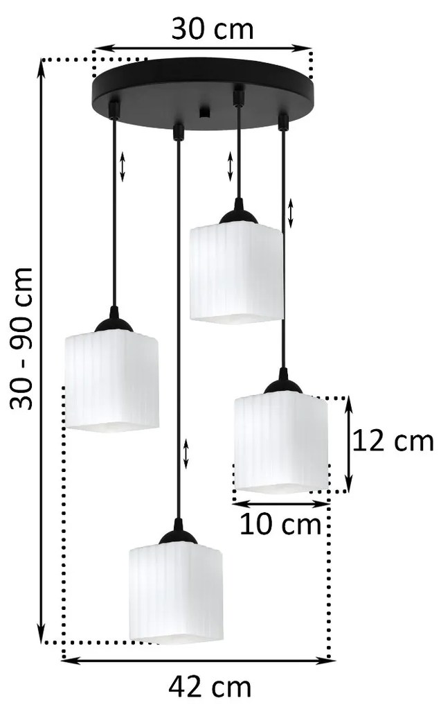 Závěsné svítidlo Riffle Square, 4x bílé skleněné stínítko, b, o