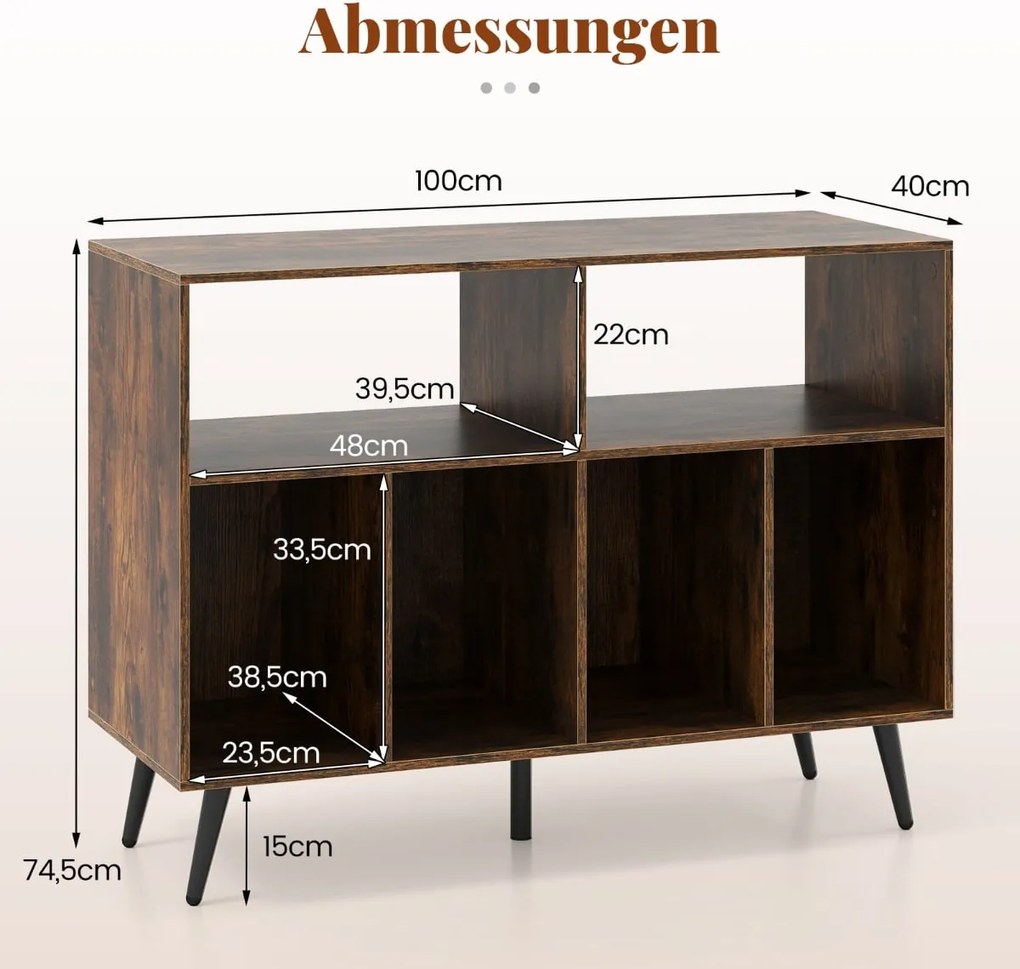 Costway 3patrový stojan na gramofon s vinylovými úložnými policemi skříň