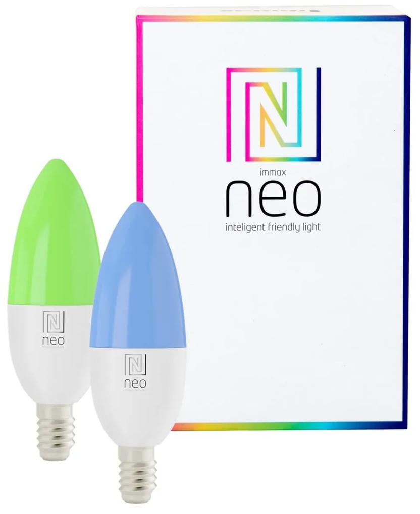 Sada 2x LED inteligentní stmívatelná žárovka Immax NEO SMART, E14, C37, 5W, teplá bílá, RGB funkce Immax NEO SMART 07005B