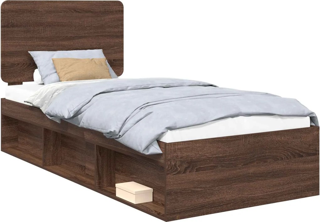 Rám postele s čelo Hnědý dub 75 x 190 cm Masivní borové dřevo 3412557