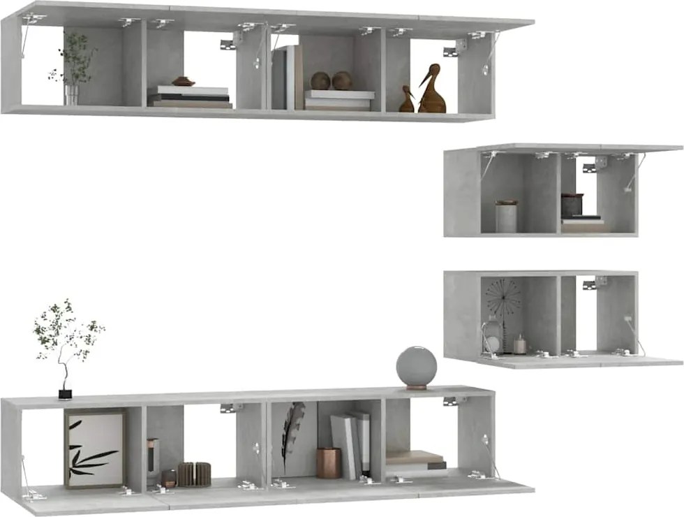 6dílný set TV skříněk betonově šedý kompozitní dřevo 3114601