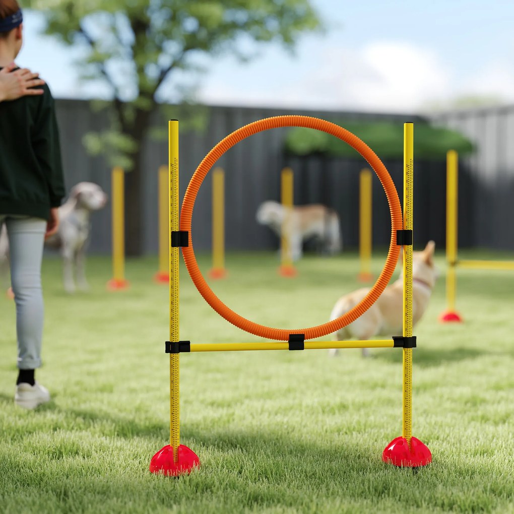 PawHut Agility Set pro psy - 3dílná výbava na agility pro výcvik psů, skokové překážky s nastavitelnými slalomovými tyčemi a kruhy pro koordinaci