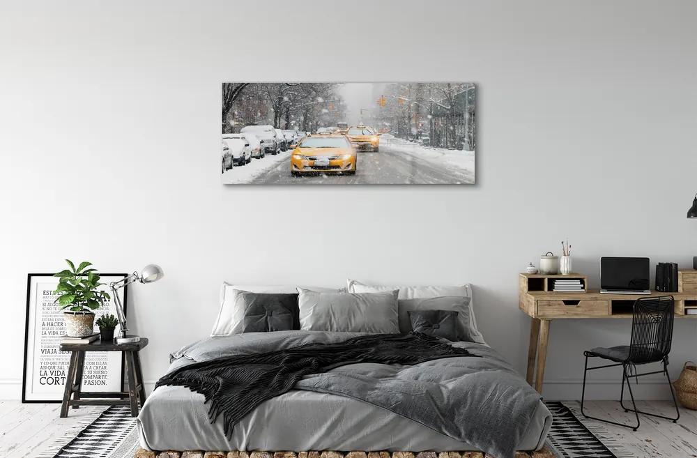 akrylový obraz Zimě sníh auto s řidičem 120x60 cm