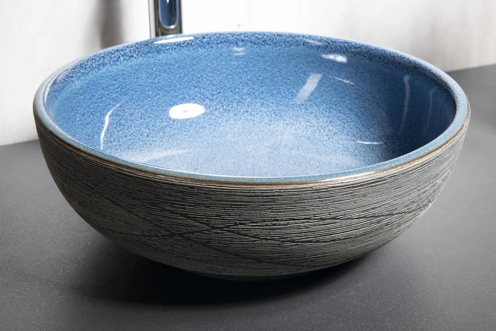Sapho PRIORI keramické umyvadlo, průměr 41cm, 15cm, modrá/šedá
