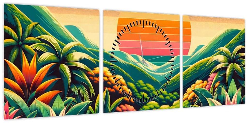 Obraz - Pestrobarevný západ slunce (s hodinami) (90x30 cm)
