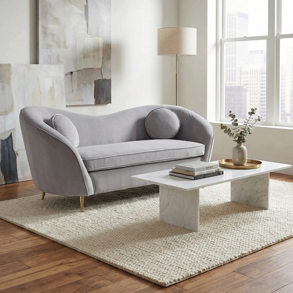 Designový 2-sed, šedá Velvet látka/gold chrom zlatá, EZIO TYP 2