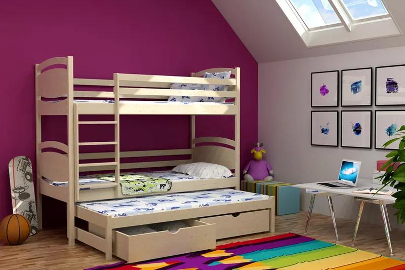 Patrová postel s výsuvnou přistýlkou JOLANA vč. roštů, úložných prostor a matrací Rozměr: 200 cm x 90 cm, Povrchová úprava: netransparentní barva bílá