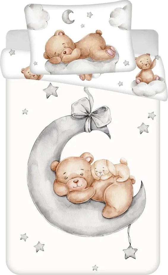 Bílé bavlněné dětské povlečení do postýlky 100x135 cm Teddy Bear "Ribbon" – Jerry Fabrics