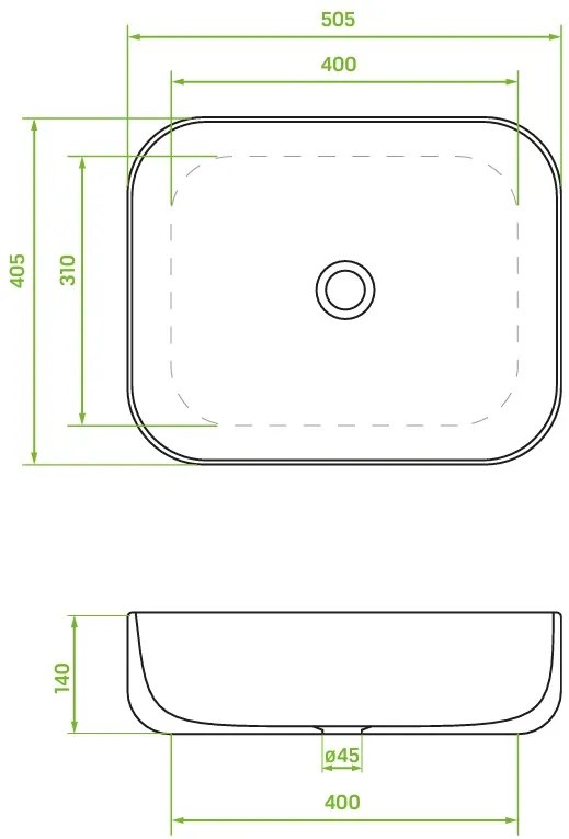 Laveo Mogami, umyvadlo na desku 505x405x140 mm, bílá lesklá, LAV-VUM_6250
