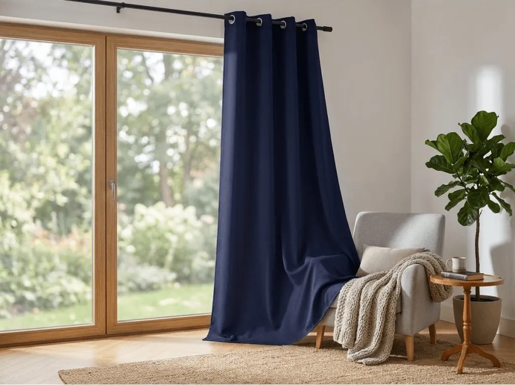 Tmavě modrý závěs OXFORD LIGHT 140x250 cm Zavěšení: Řasící páska