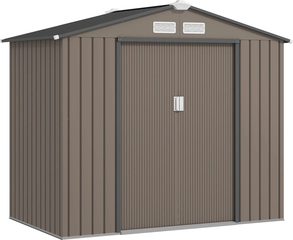 Outsunny kovový skladovací stánek 2,5 m² - Skladovací stánek s podložkou - Zámková vrata - Rozměry 213D x 130Š x 185V cm - Hnědý ocelový plech | Aosom