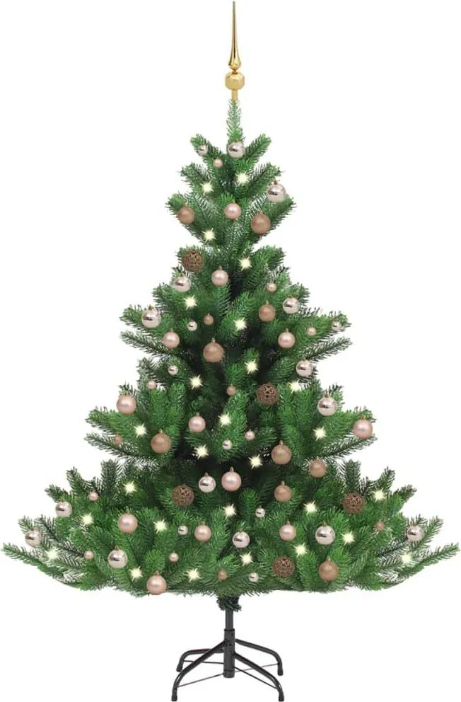 vidaXL Umělý vánoční stromek normandská jedle LED a koule zelený 210cm [3077647] Barva: Růže