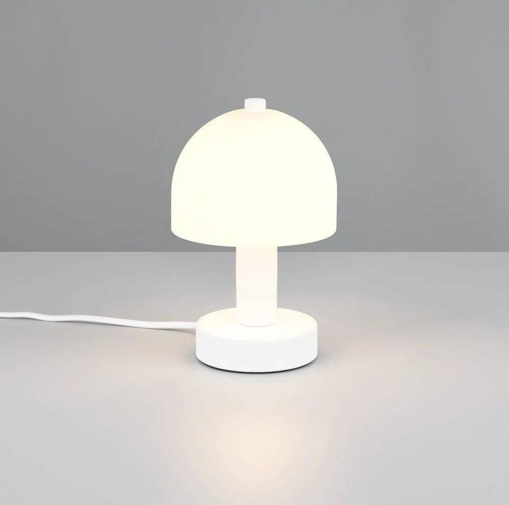 Bílá stolní lampa se skleněným stínidlem (výška 19 cm) Glenn – Reality