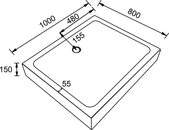 BPS-koupelny Obdélníkový sprchový kout HYD-OK12B 100x80 černý/transparent + vanička HYD-OSV-SXL03C bílá