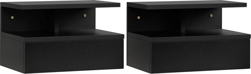 HOMCOM Sada 2 zavěšených nočních stolků s 1 zásuvkou a otevřenou policí pro ložnici 35x32x22,5 cm Černá | Aosom