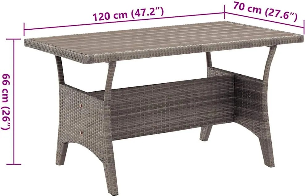 Zahradní stůl šedý 120 x 70 x 66 cm polyratan 316584