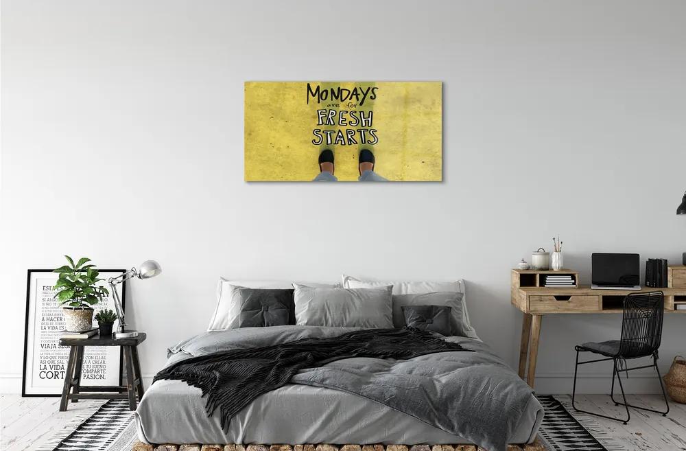akrylový obraz Nohy žlutém pozadí nápis 100x50 cm