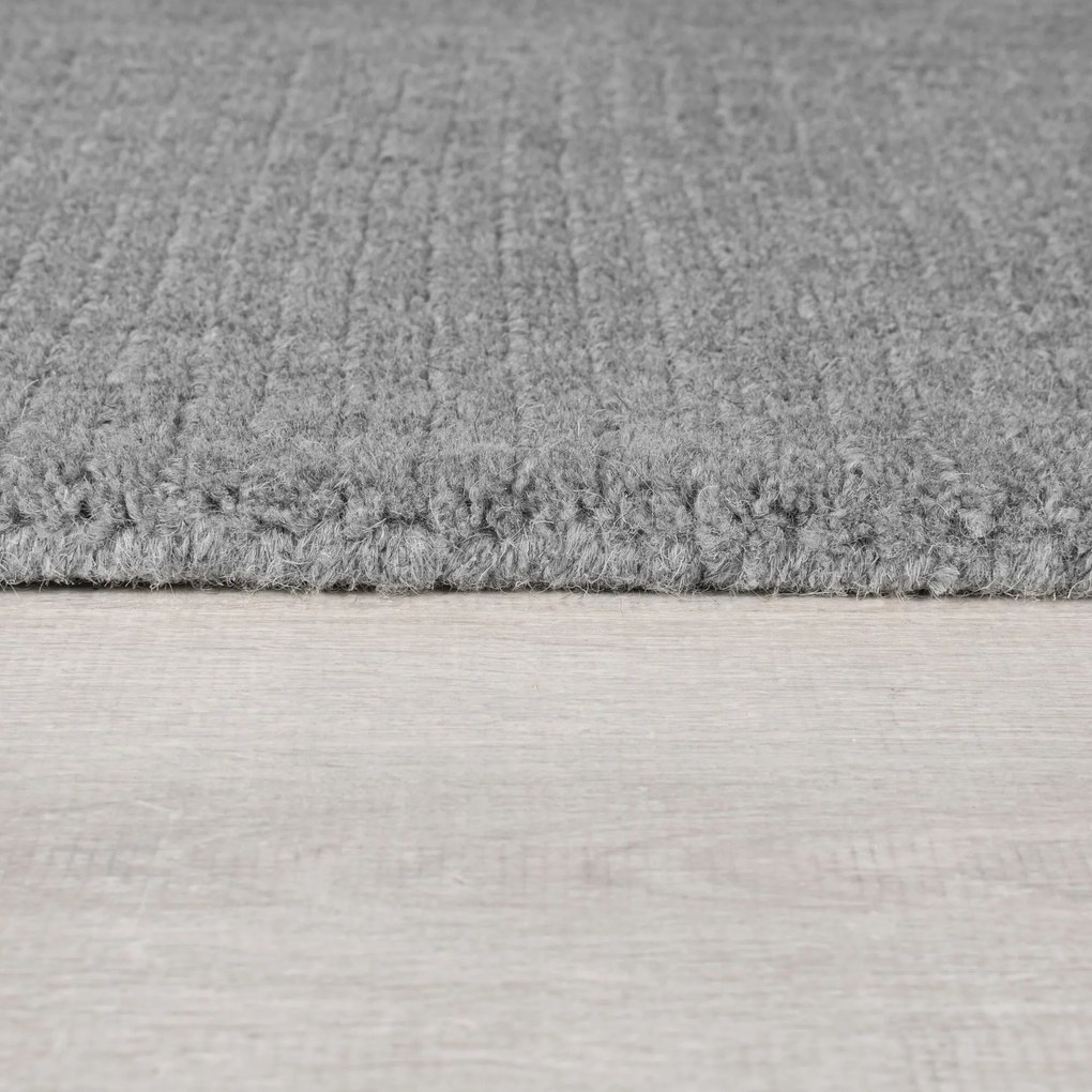 Flair Rugs, Kusový ručně tkaný koberec Tuscany Textured Wool Border Grey Marl, 200x290, šedá, ložnice