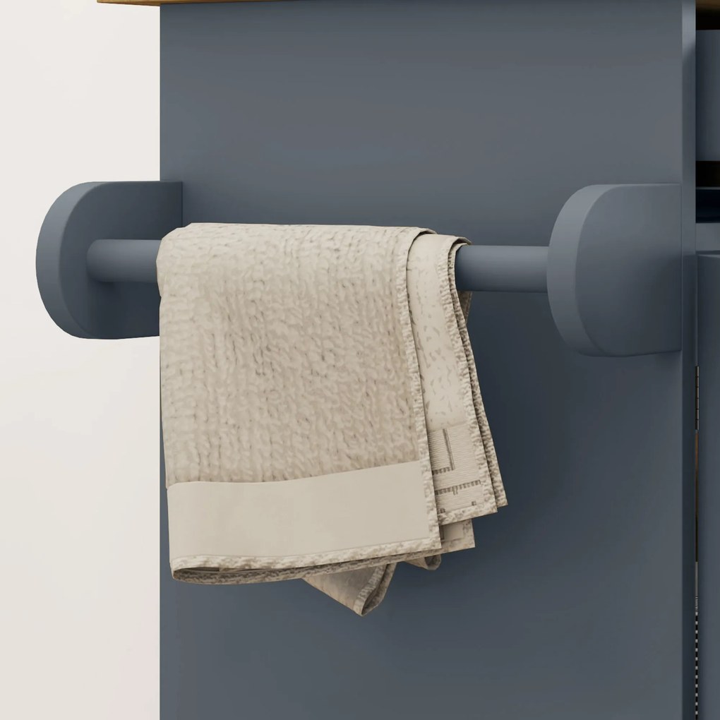 HOMCOM Víceúčelový Kuchyňský Vozík s Šuplíkem, Kolíky, Regálem na Koření, Skříňkou a Horní Deskou z Gumového Dřeva, 109x40x89 cm, Šedý