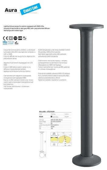 Redo 90374 - LED Venkovní lampa AURA LED/8W/230V 3000K 70 cm IP65 antracit