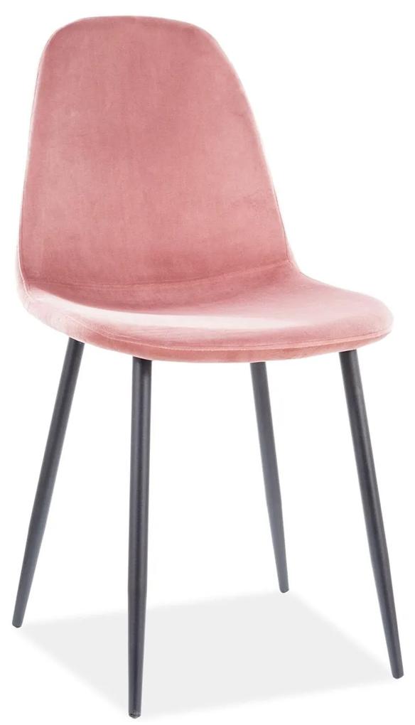 Růžová židle FOX VELVET s černými nohami