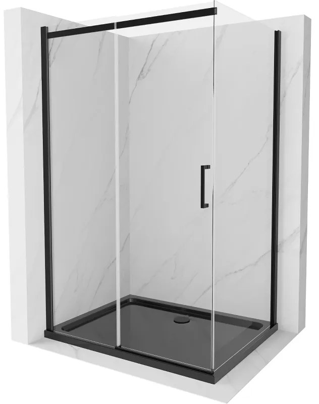 Mexen Omega rozsouvací sprchový kout 120 x 80 cm, Průhledné, Černá + sprchová vanička Flat, Černá - 825-120-080-70-00-4070B