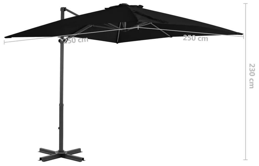 Konzolový slunečník s hliníkovou tyčí černý 250 x 250 cm - Default Title