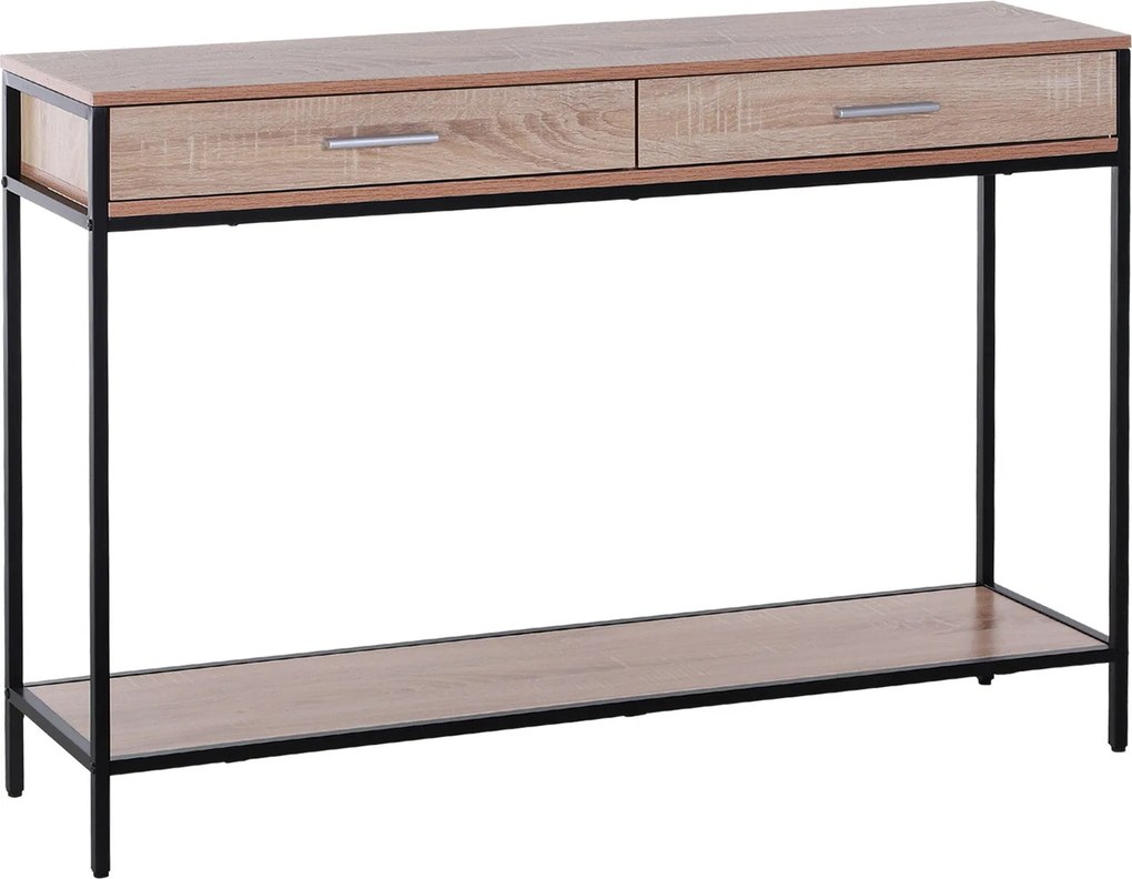 HOMCOM Konferenční stolek v industriálním stylu s šuplíky a ocelovou konstrukcí pro vstupní halu 120x30x81,5 cm Dub | Aosom