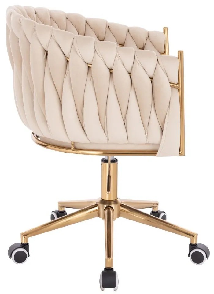 LuxuryForm DESIGN Otočná židle NORDEN VELUR na zlaté podstavě s kolečky - krémová