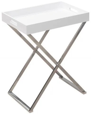 Deflee odkládací stolek VALET WHITE 48-S skládací, snímatelný podnos OS37945MDF lakované, kovová základna  48 cm x 62 cm x 34 cm