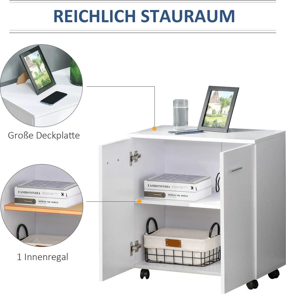 HOMCOM Mobilní TV Stánek Dřevěný Kancelářský Regál S Kolíčky a 2 Dveřmi 60x35x65cm