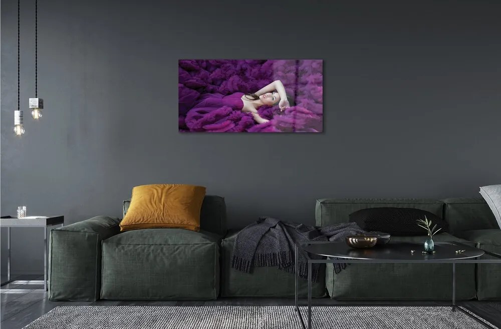 Obraz na skle Žena purple 120x60 cm