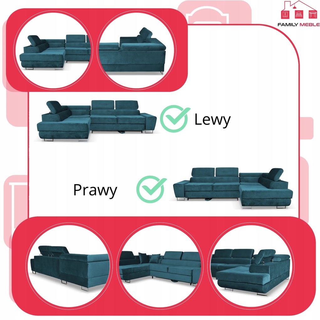 Rohová Sedací Souprava rohová sedačka rozkládací gauč Bosso levý Family meble modrý velur