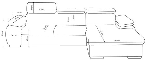 Rozkládací rohová sedací souprava do L s úložným prostorem PADUA šedá pravá