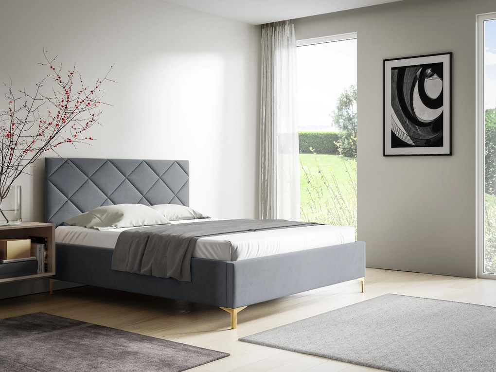 Eka Čalouněná postel DIAMOND+ 90x200 cm Barva látky Trinity: (2313) Modrá, Úložný prostor: S dřevěným rámem úložného prostoru